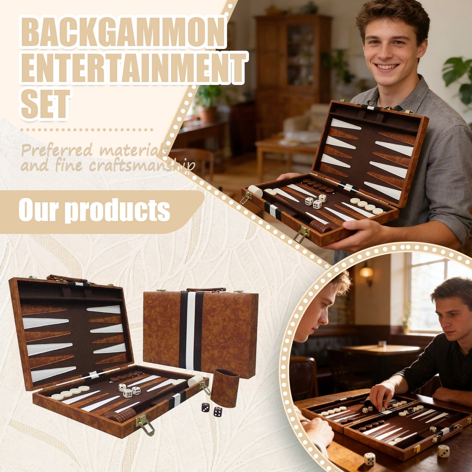 Backgammon Board Game Set (15 Inches) for Adults and Kids,Classic Board ...
