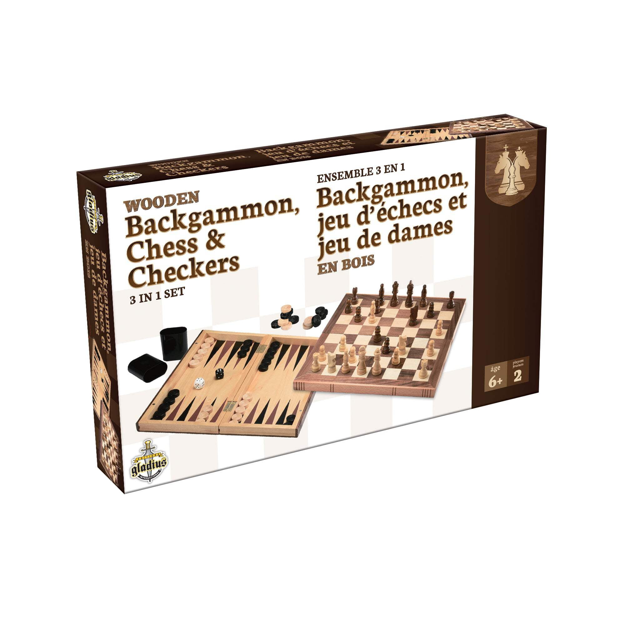 Backgammon, jeux d'échecs et de dames en bois - Ensemble 3-en-1 - Walmart.com