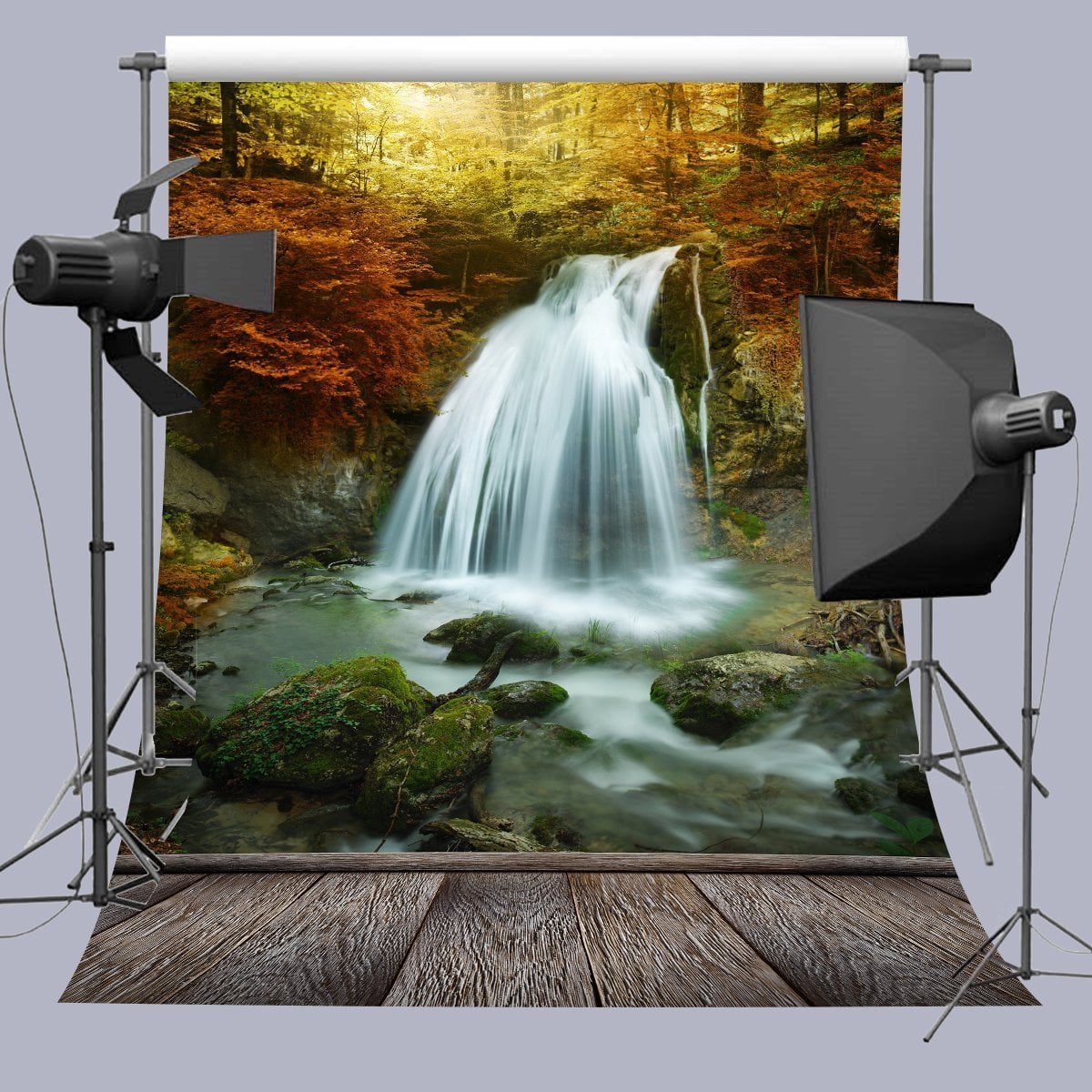 Background 5x7ft Nature Waterfall and Wood Floor Photography Backdrop ...