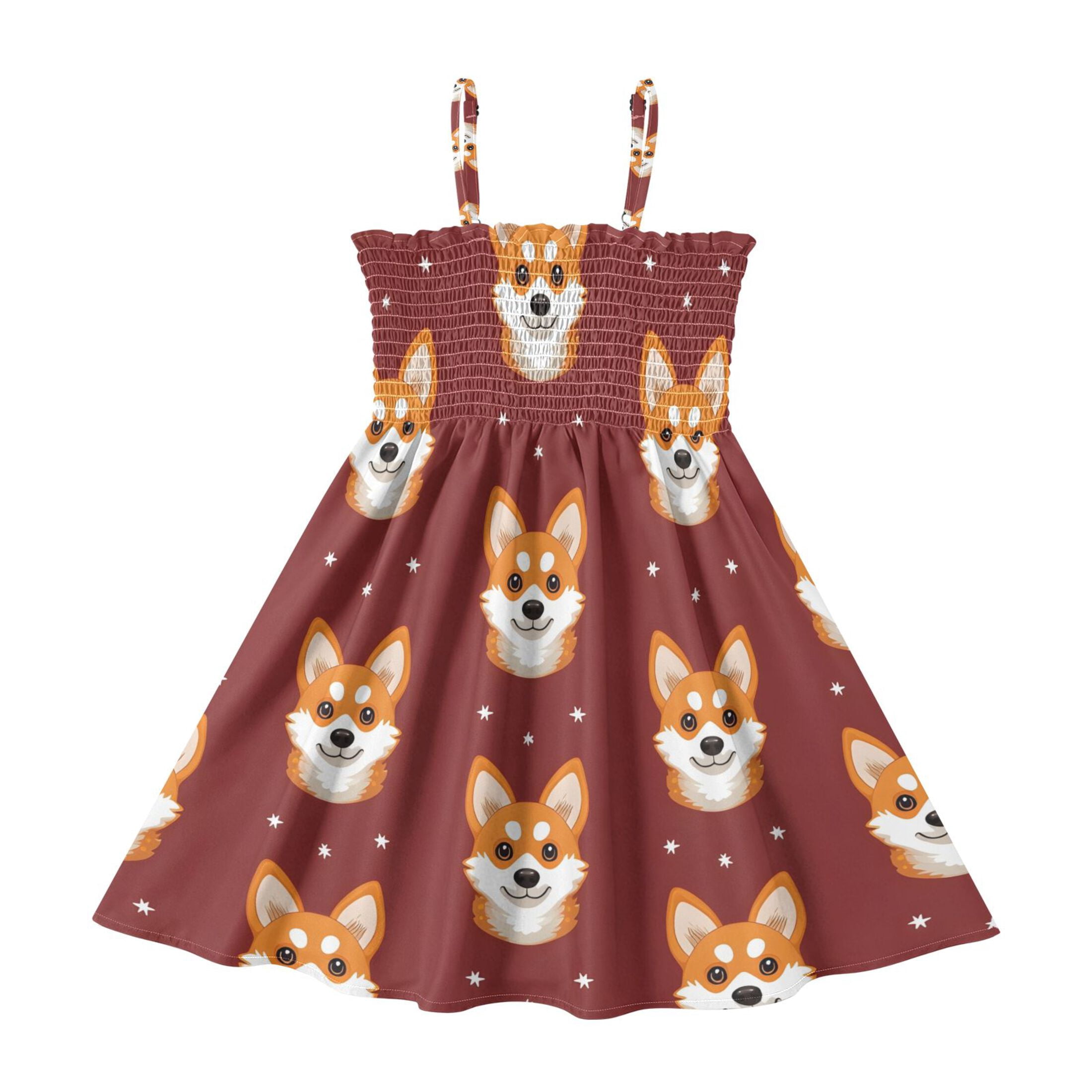 Background Corgi Face Pattern Girls' Casual Dresses 2Y-8Y Sleeveless ...