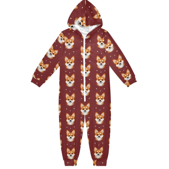 Background Corgi Face Pattern One Piece Pajamas Soft Jumpsuit Cozy ...
