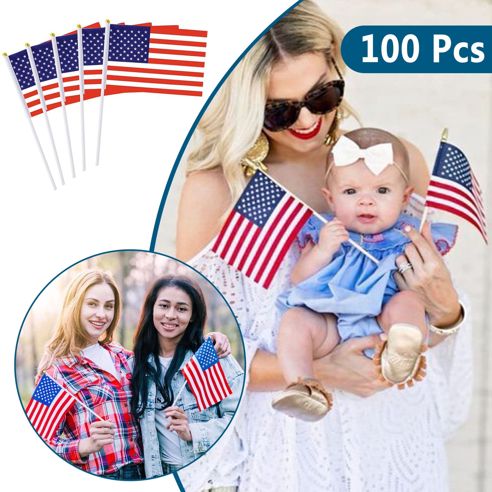 Background Decoration 100 Pack USA Hand Held Flag United States Small ...