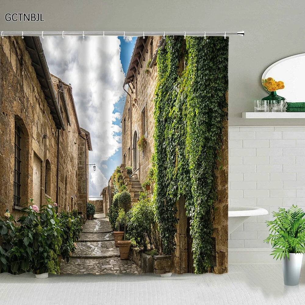 Background Decoration Shower Curtains Rural Street Flower Green Plant ...