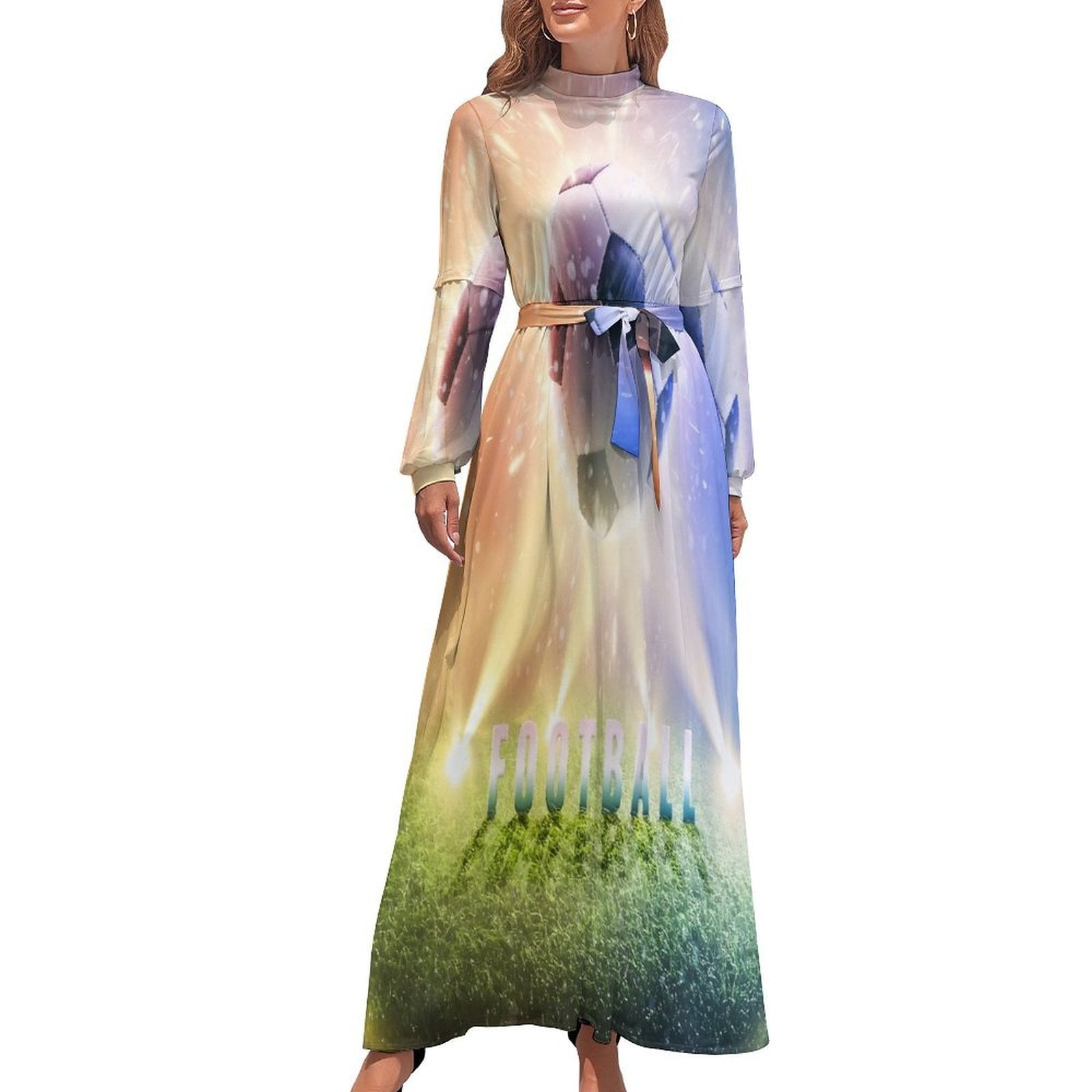Background Of A Football Women's Long Dress Long Sleeves Dress Vintage ...