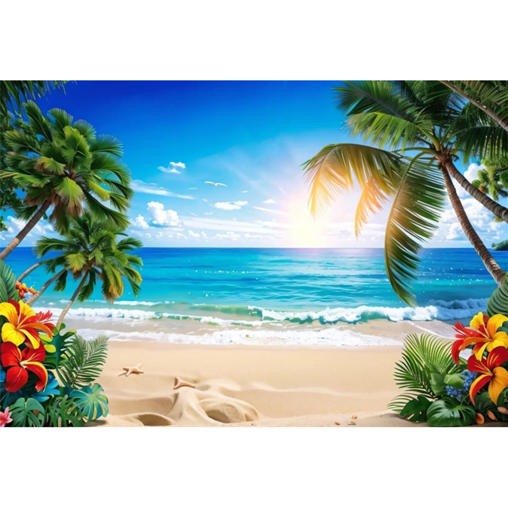 Background Party Birthday Wedding Tree Palm Ocean Theme Hawaiian ...