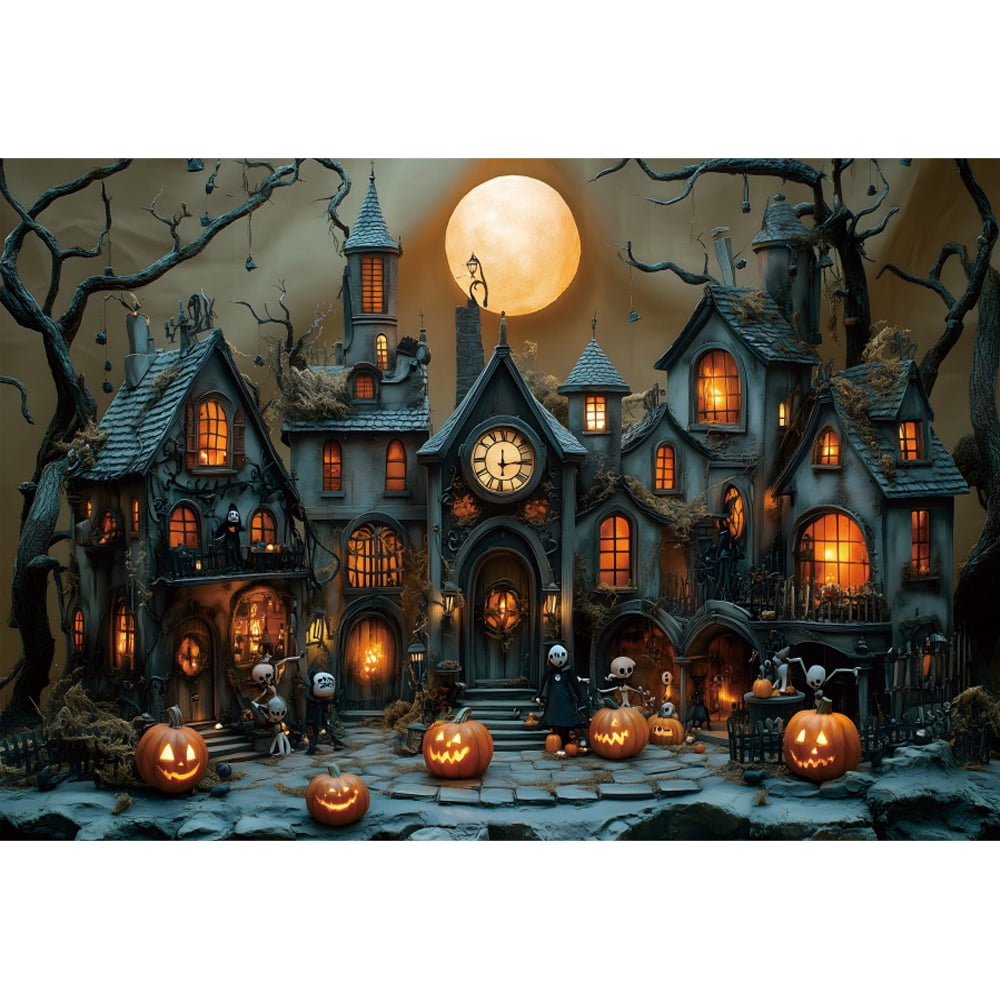 Background Portrait Kids Bat Witch Spooky Lantern Pumpkin Castle Night ...