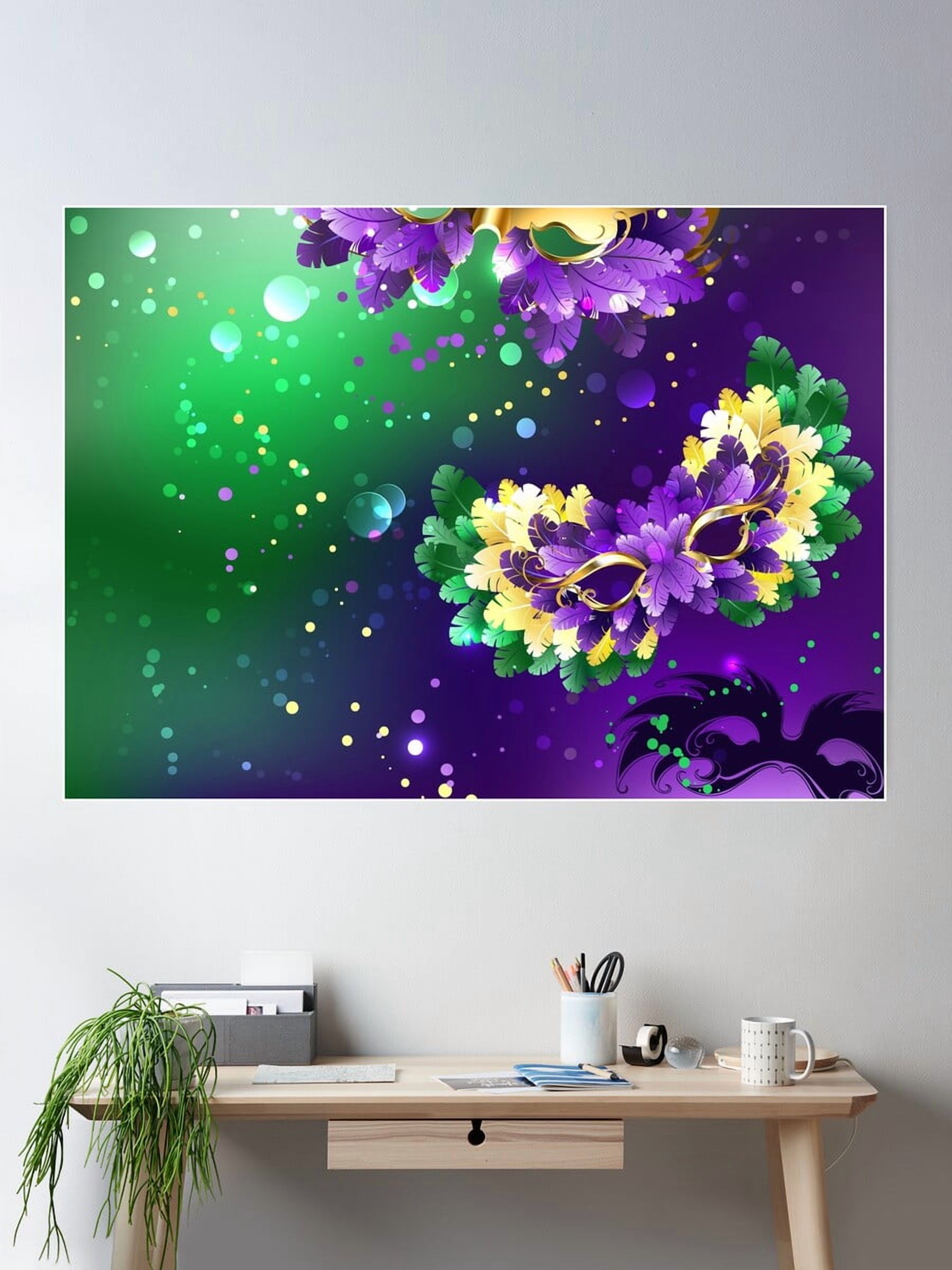 Background With Fluffy Masks ( Mardi Gras ) Poster Wall Art Modern Wall ...