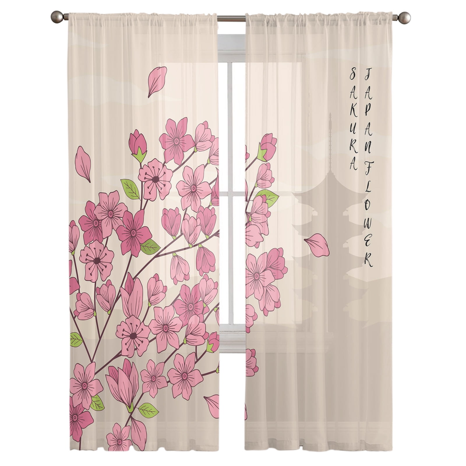 Background of Japanese Spring Tower Window Curtains Bedroom Modern ...