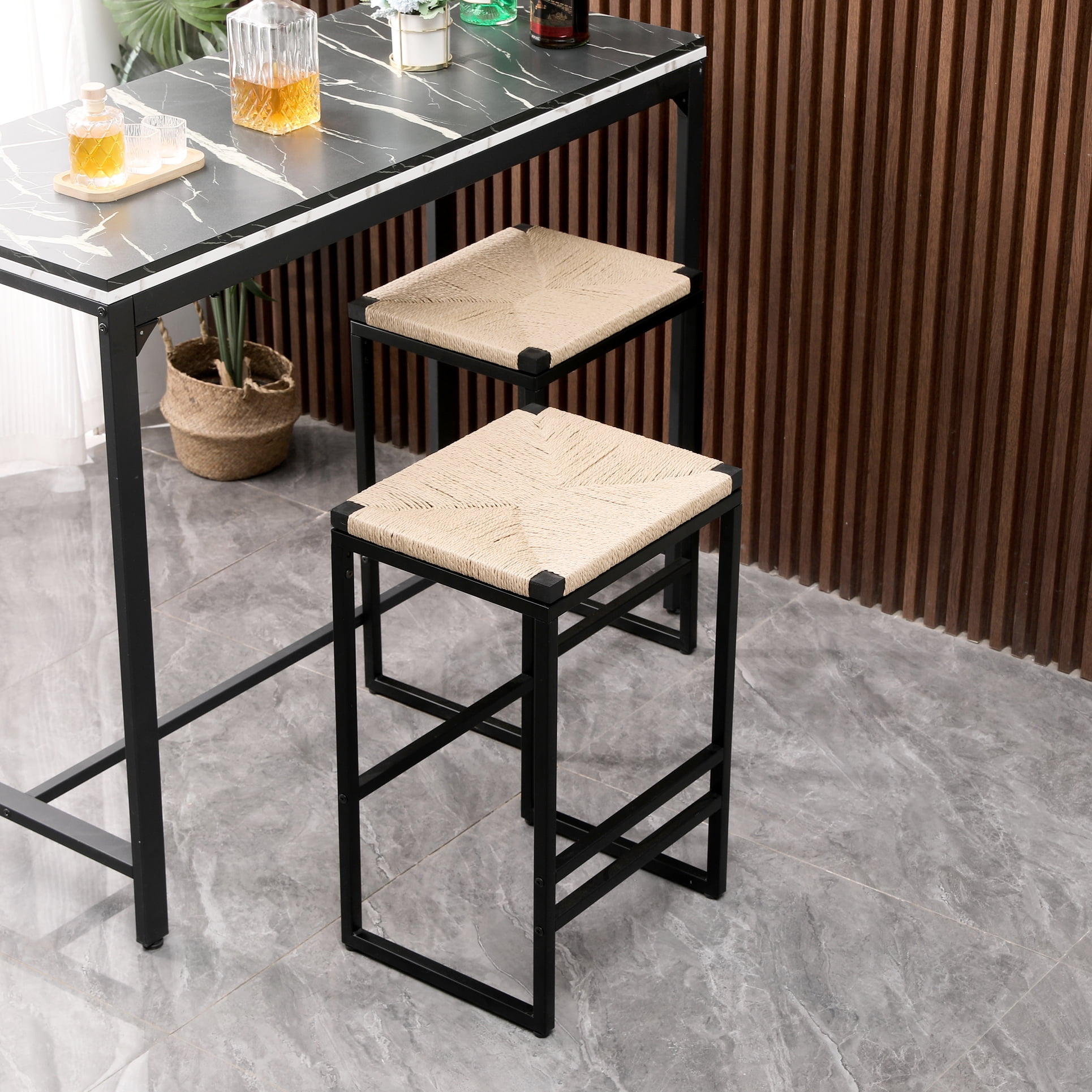 Backless Bar Chairs ( Of 2). Paper Rope Woven, Iron Base. Stylish And ...