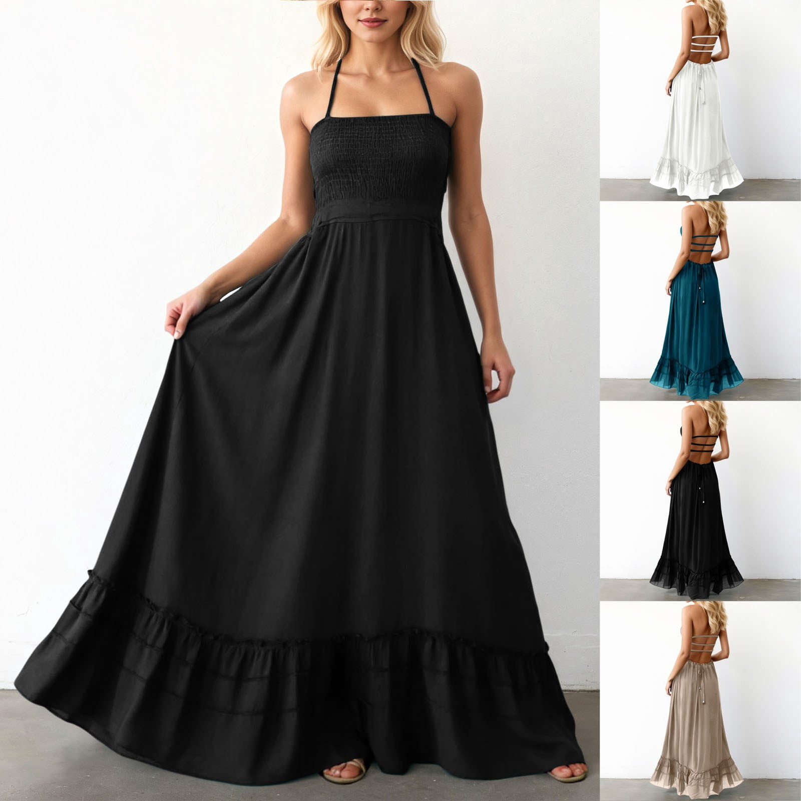 Backless Cami Dress Backless Boho Dresses For Women Solid Color ...