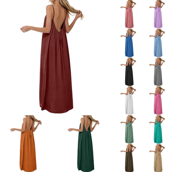 Backless Cami Dress for Women Plus Size - Casual Solid Color Summer ...