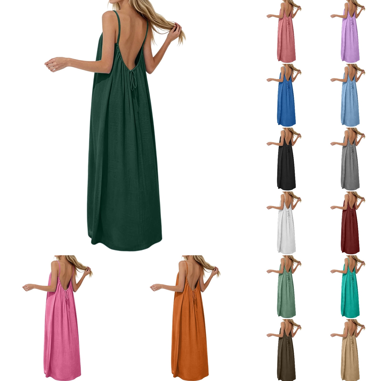 Backless Cami Dress for Women Plus Size - Casual Solid Color Summer ...