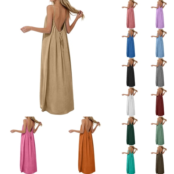 Backless Cami Dress for Women Plus Size - Casual Solid Color Summer ...