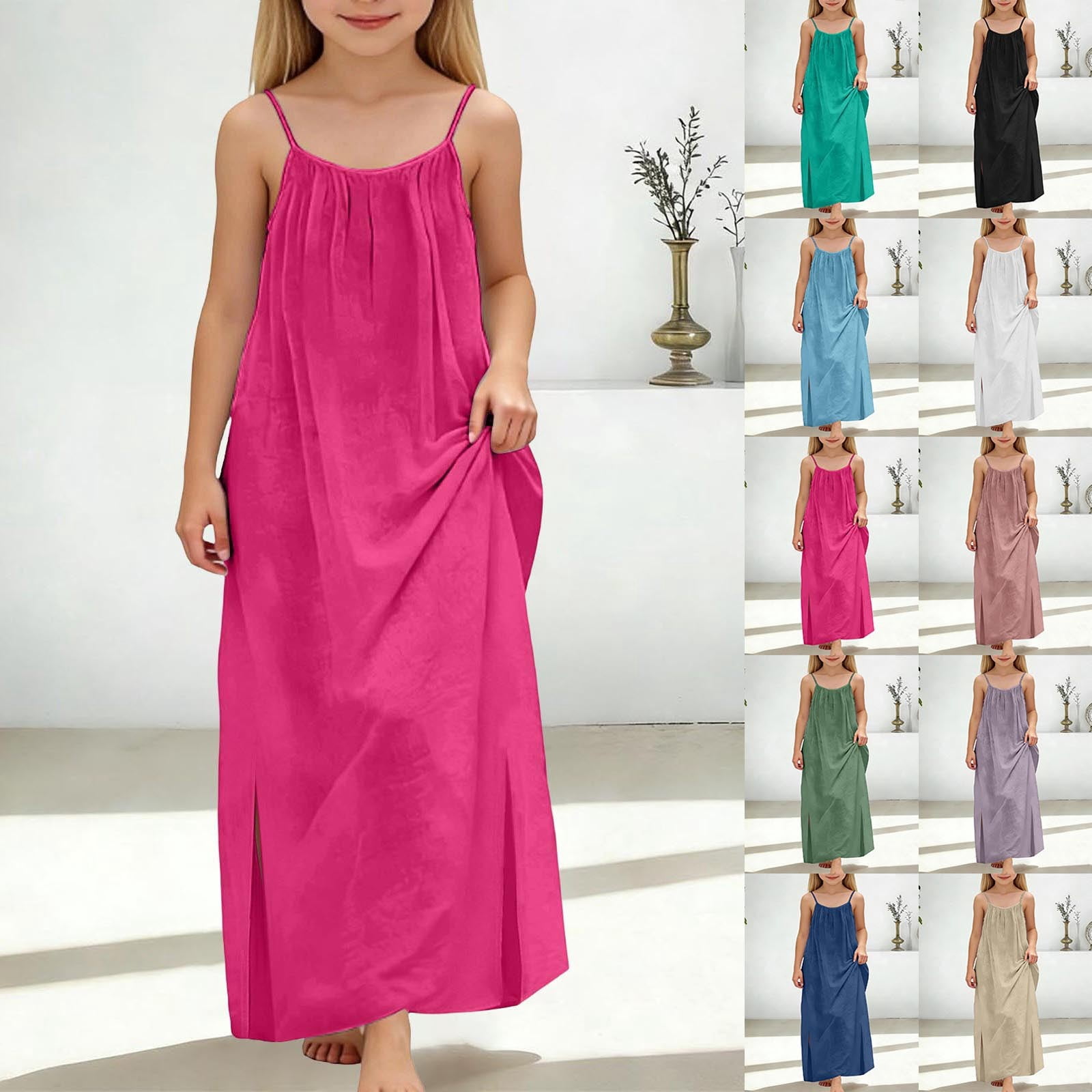 Backless Cami Dress for Girls 2026 Summer Sleeveless Spaghetti Strap ...