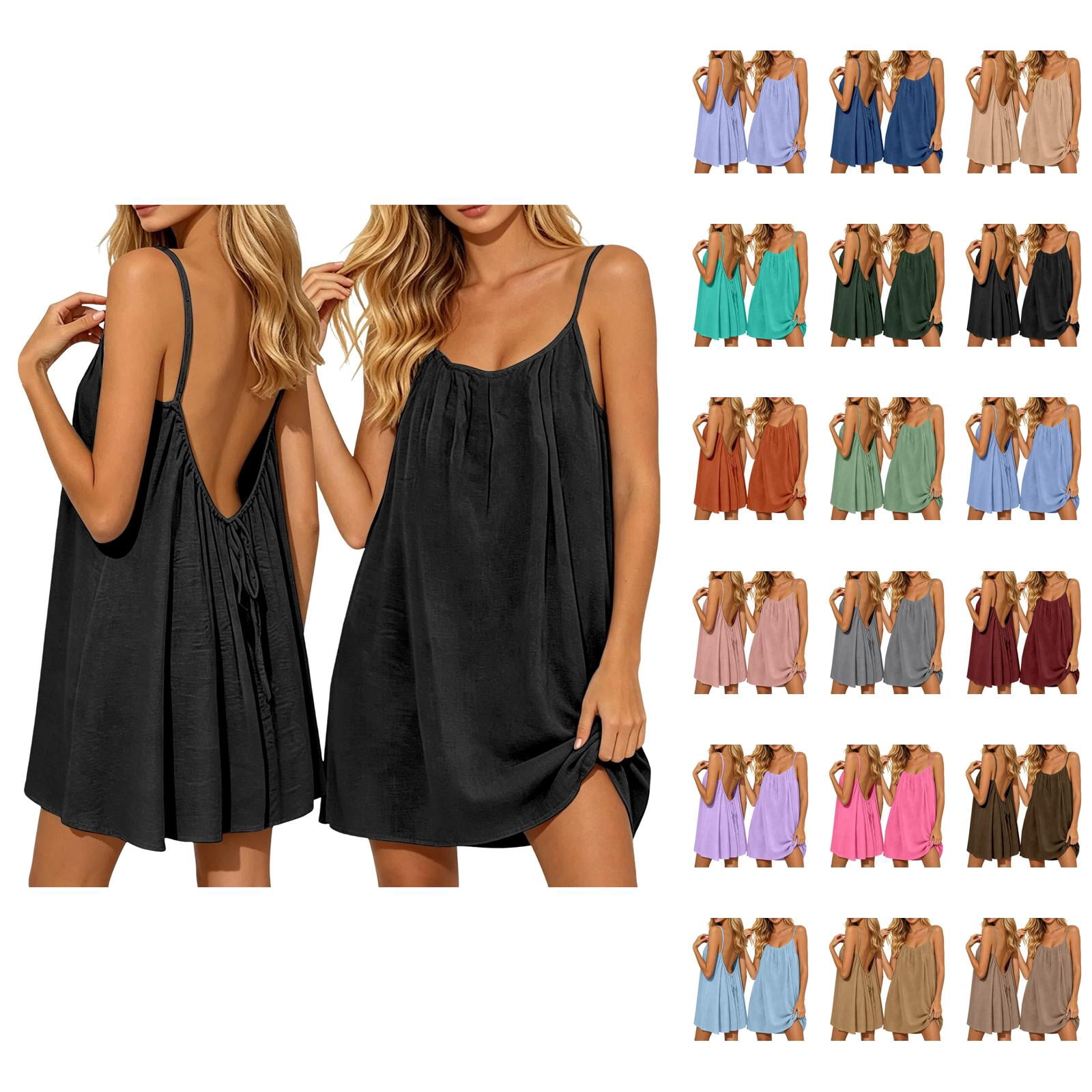 Backless Cami Dress for Women Linen Open Back House Lounge Loose ...