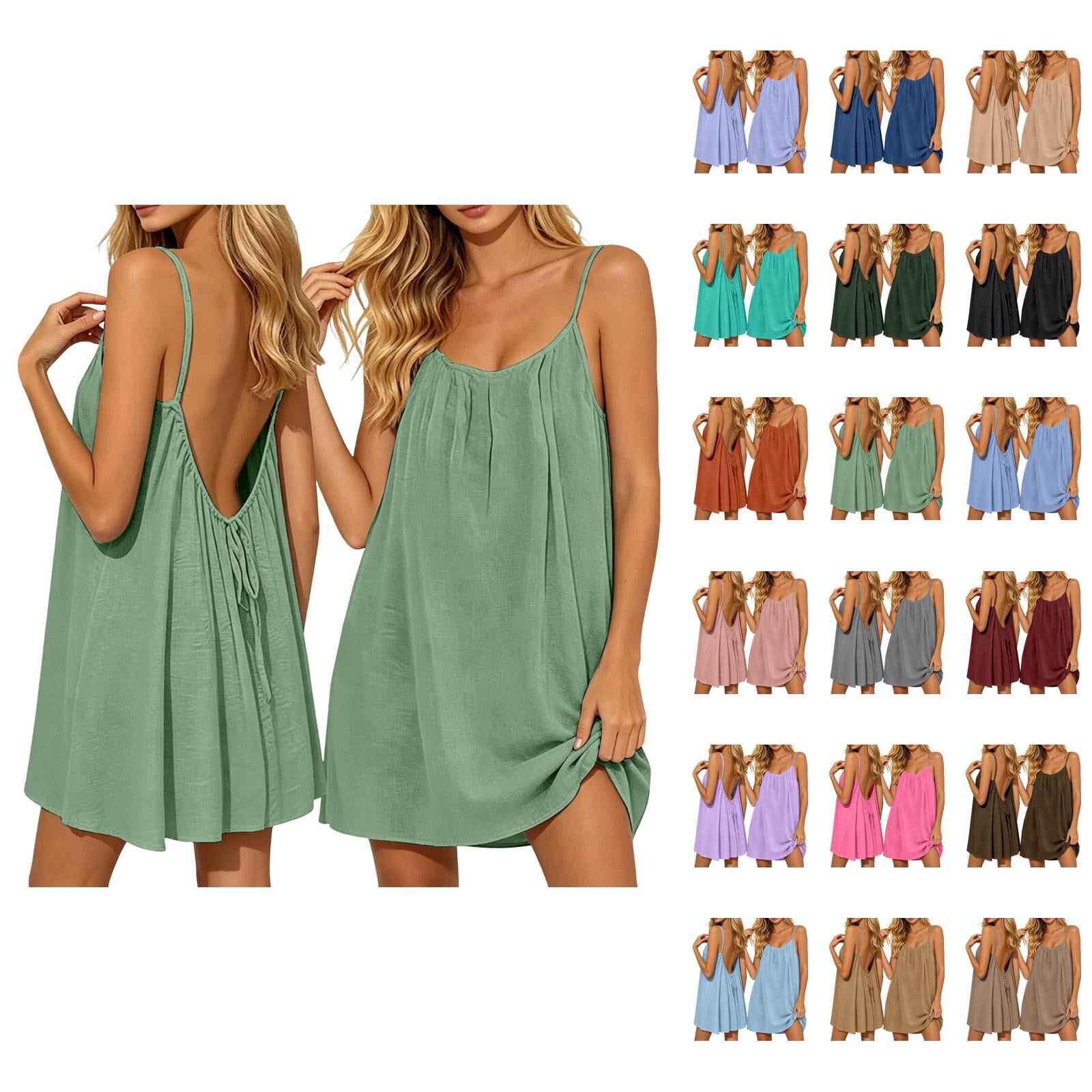 Backless Cami Dress for Women Linen Open Back House Lounge Loose ...