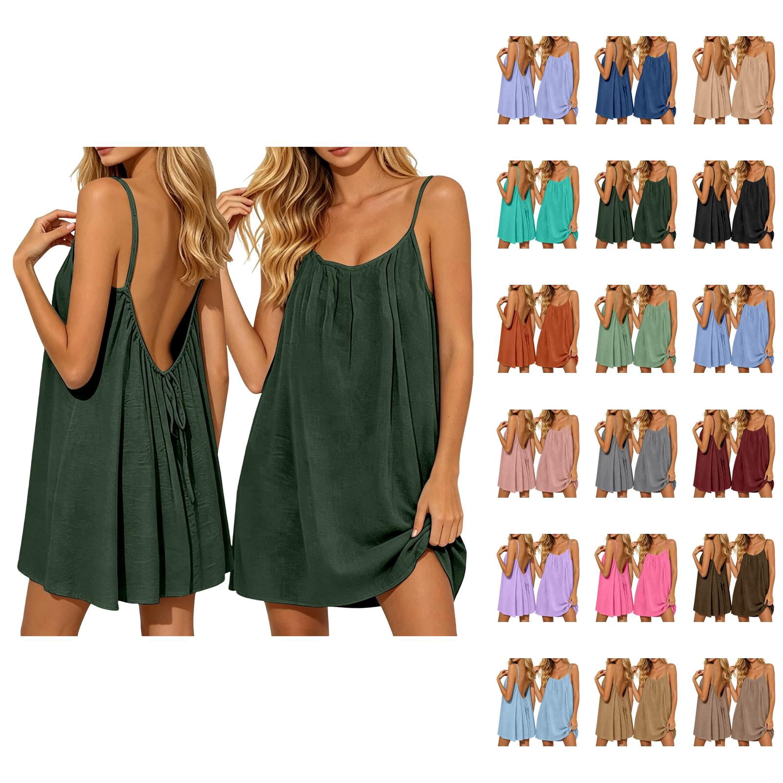 Backless Cami Dress for Women Linen Open Back House Lounge Loose ...