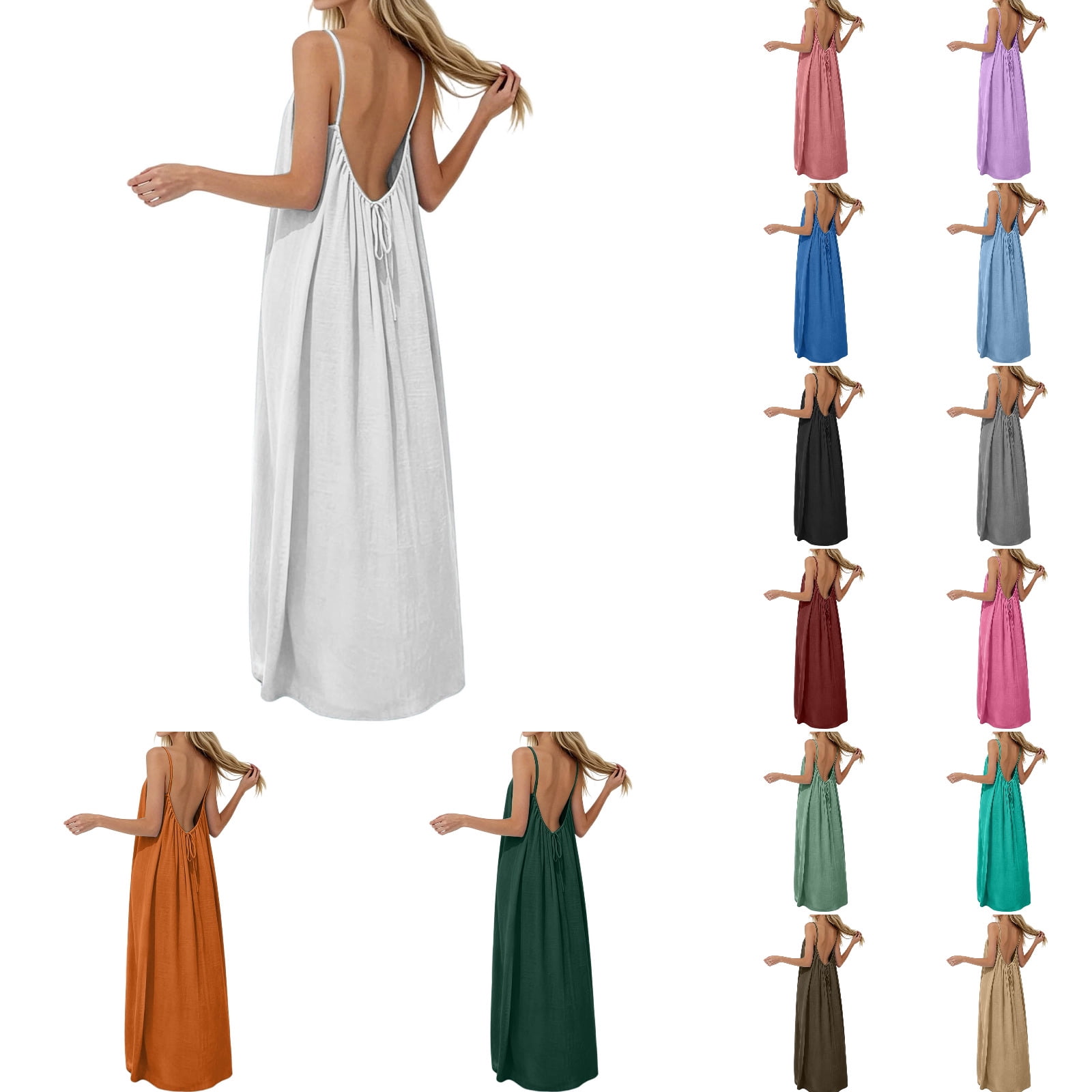 Backless Cami Dress for Women Plus Size - Casual Solid Color Summer ...