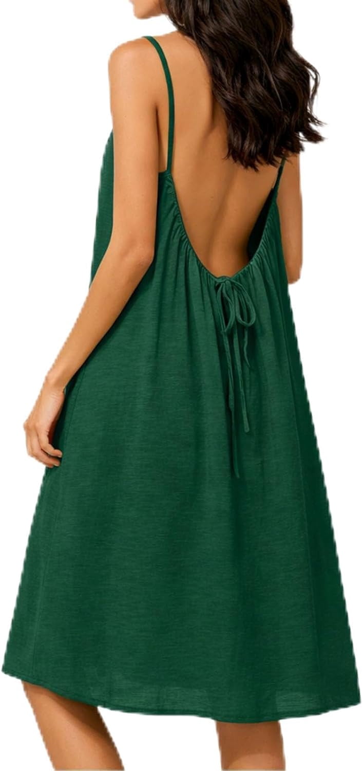 Backless Cami Dress for Women – Sleeveless Flowy Lounge Sundress ...