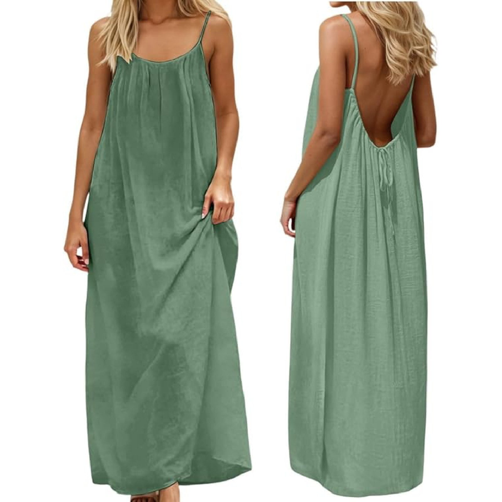 Backless Cami Dress for Women Sleeveless Spaghetti Strap Open Back ...