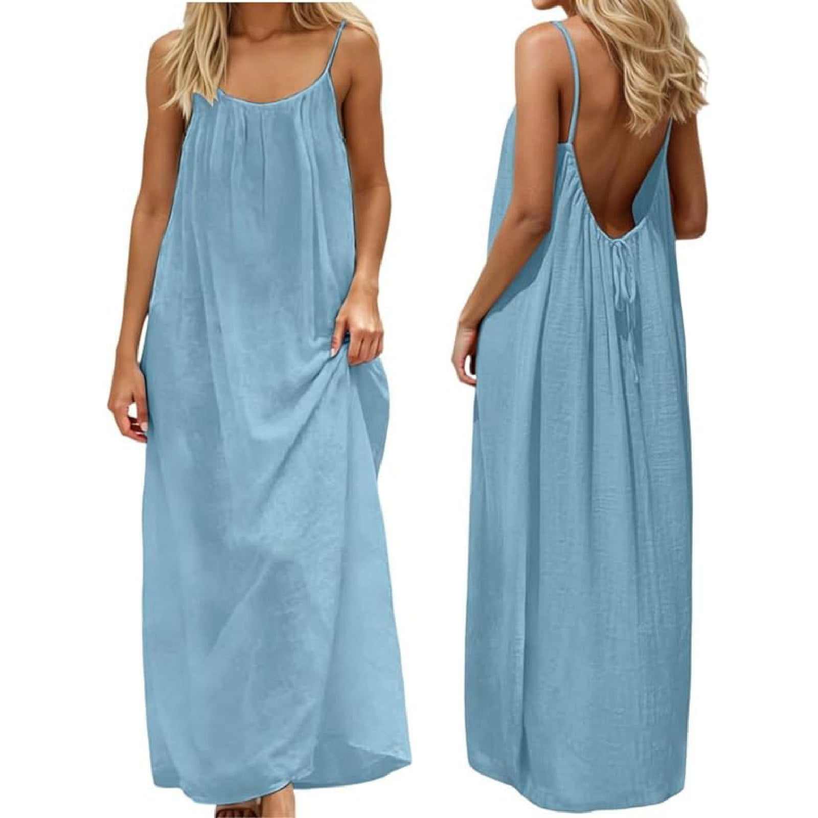 Backless Cami Dress for Women Sleeveless Spaghetti Strap Open Back ...