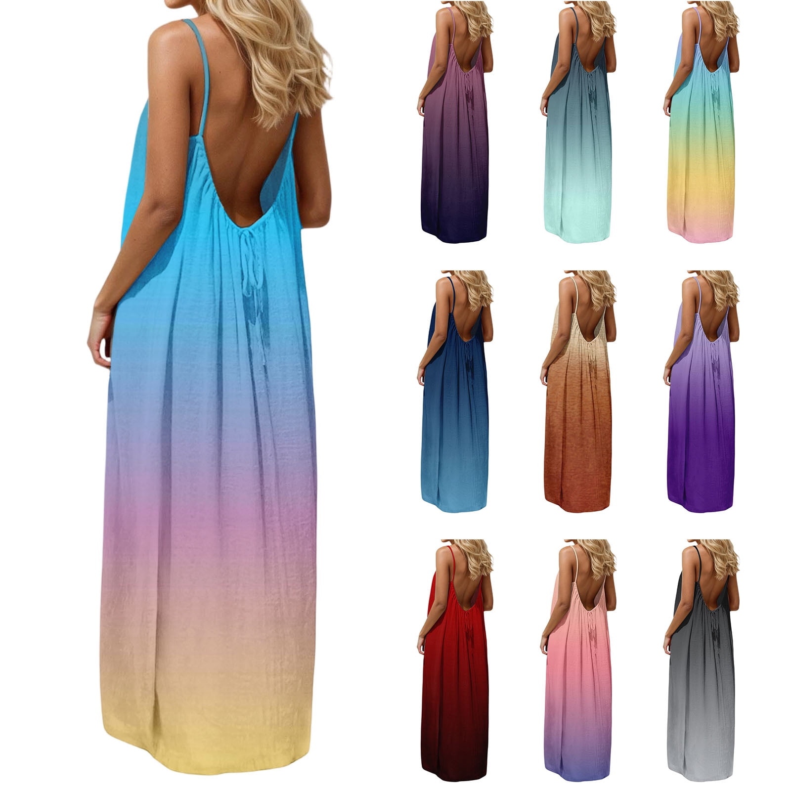 Backless Cami Dress for Women Summer Sundress Plus Size Open Back House ...