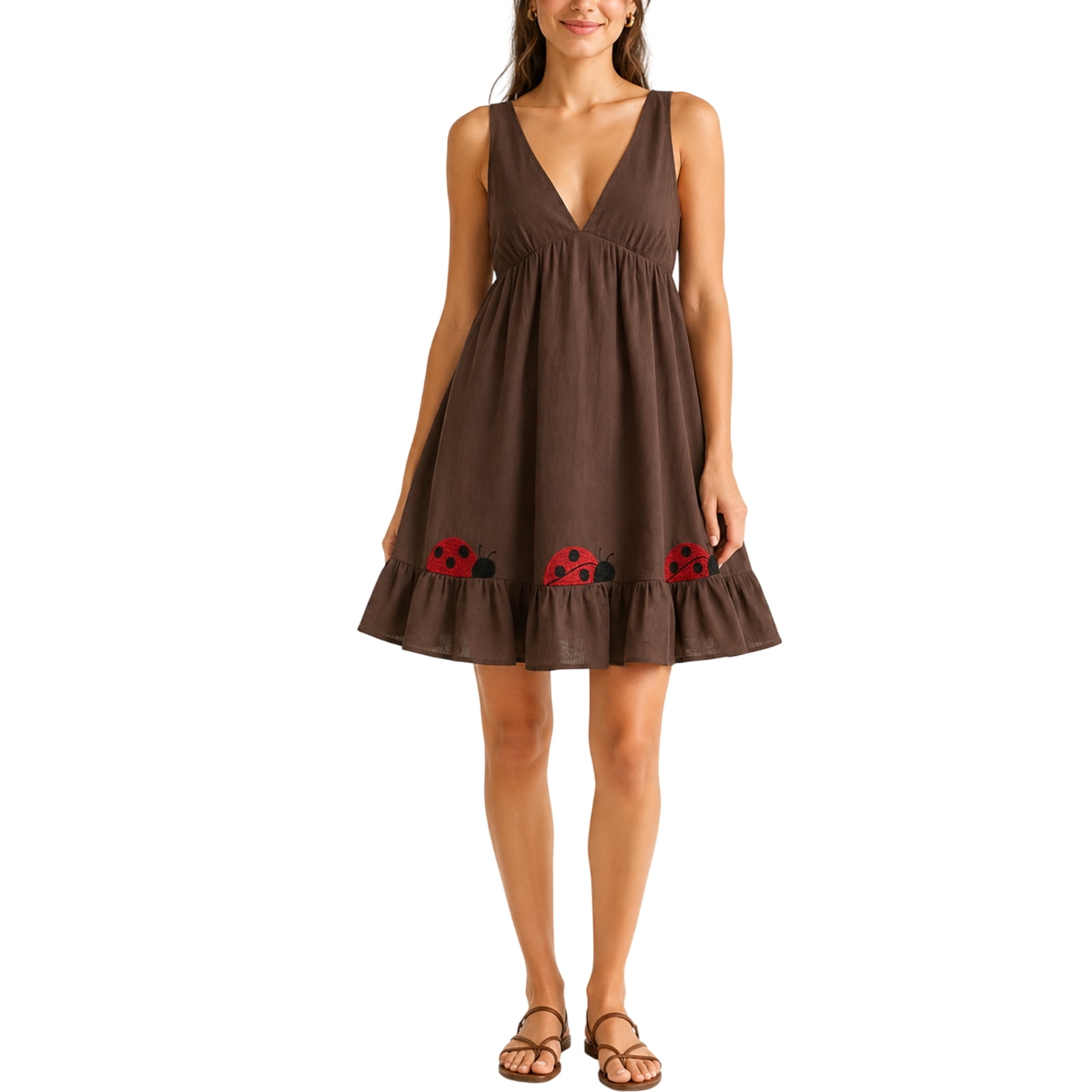 Backless Cami Dress for Women,ladybug dress women, Sleeveless Deep V ...