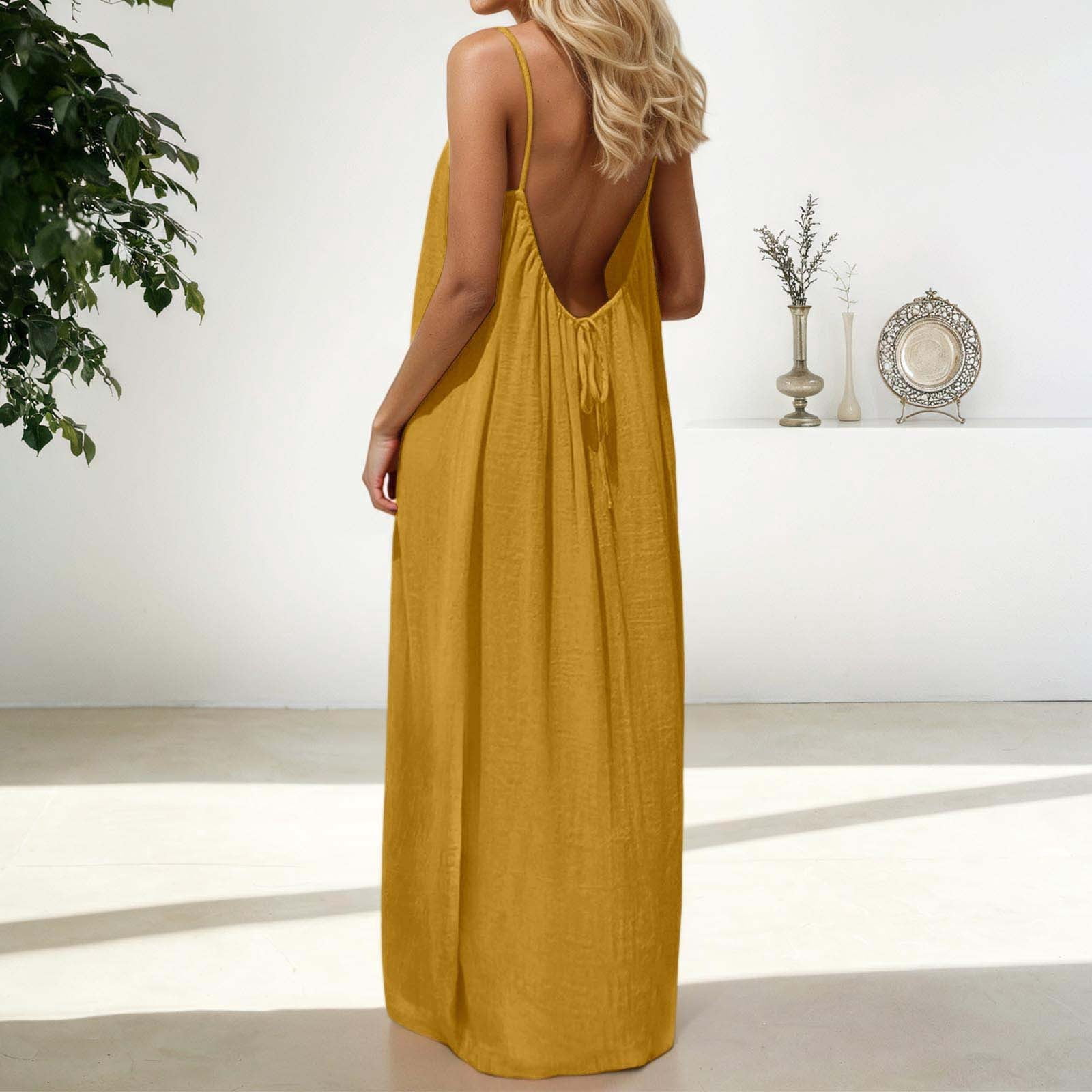 Backless Cami Dresses for Women Cami Lounge Dress Backless Sleeveless ...