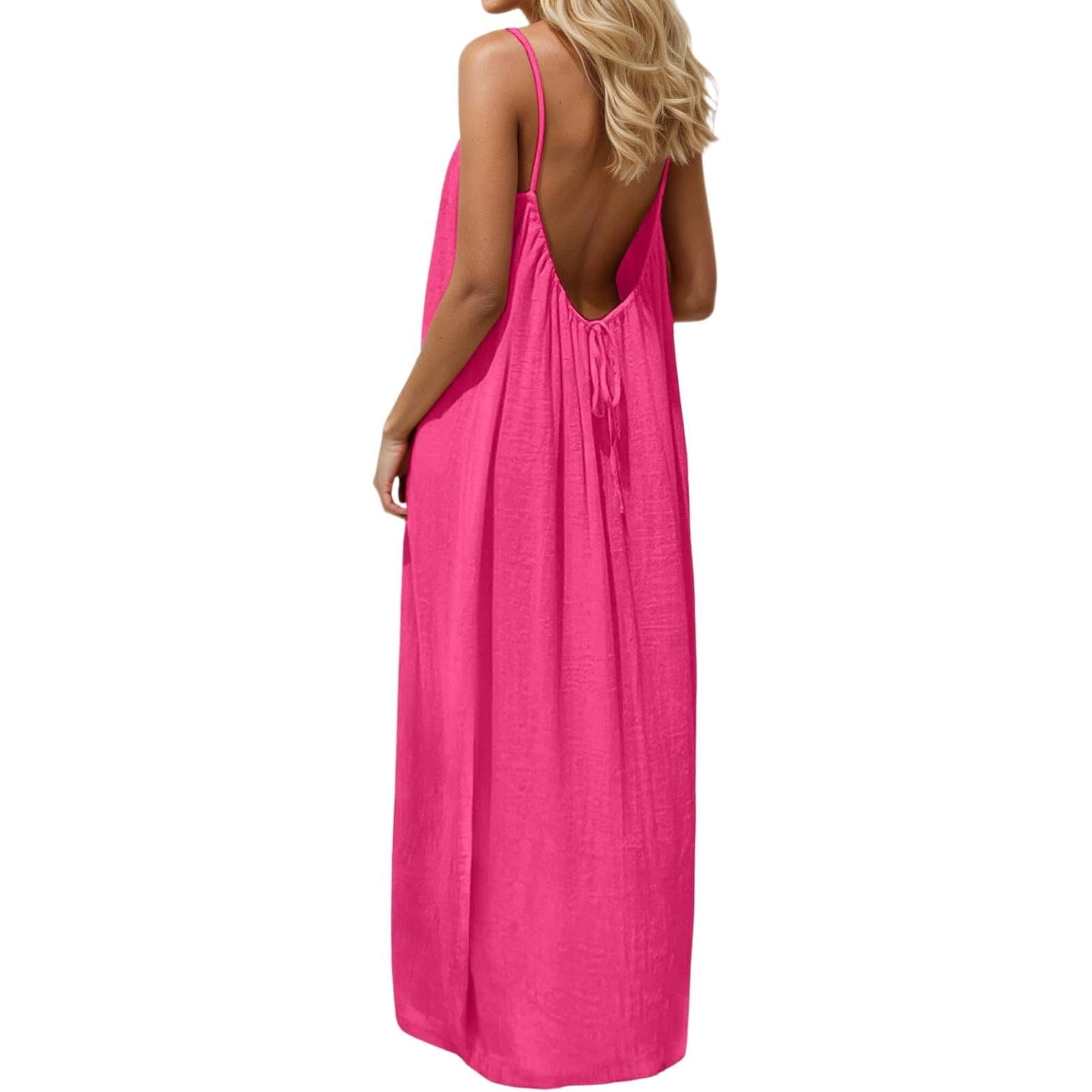 Backless Cami Dresses for Women Cami Lounge Dress Backless Solid Color ...