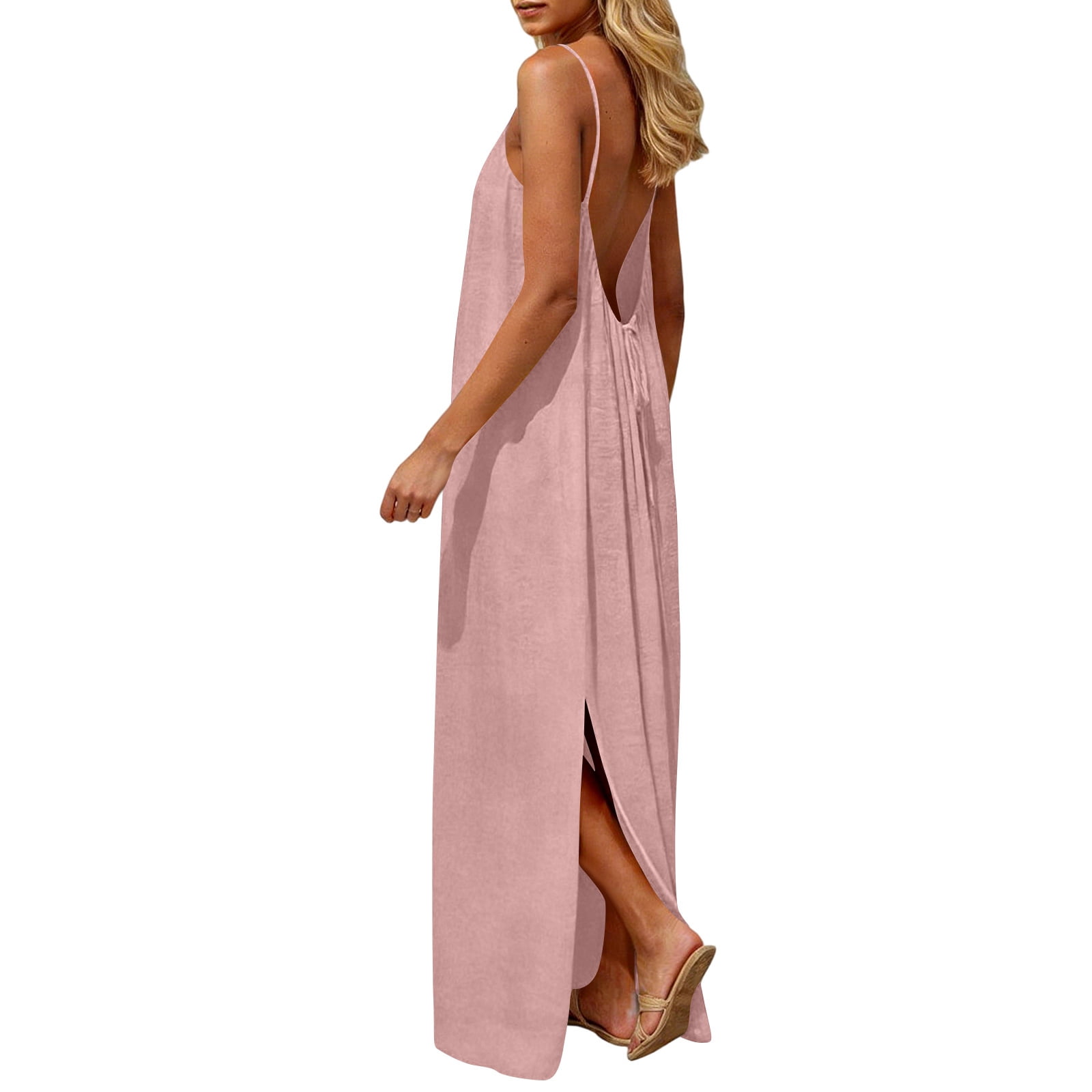 Backless Cami Dresses for Women Cami Lounge Dress Backless Solid Color ...