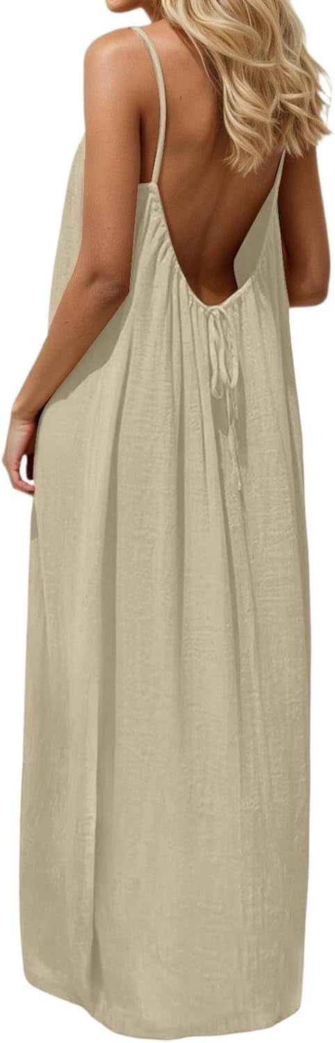 Backless Cami Dresses for Women Low Back Housedress Casual Flowy Maxi ...