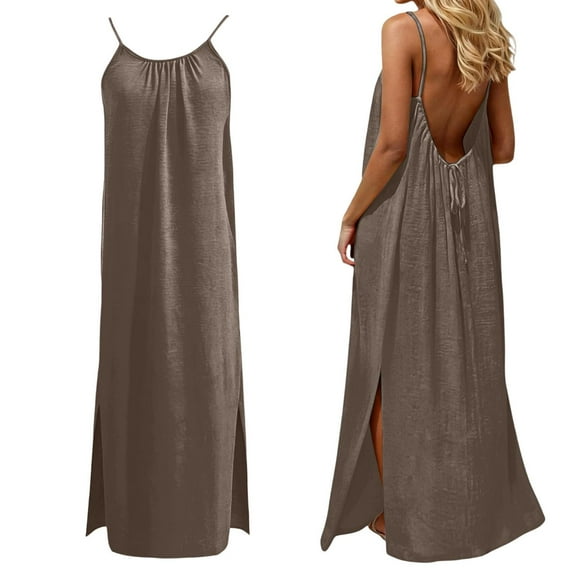 Backless Cami Dresses for Women Sleeveless Coffee Cute Flowy Dresses ...