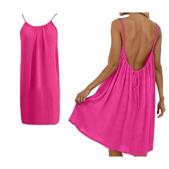 Backless Cami Dresses for Women Sleeveless Loose Pink Dress Mini Dress ...