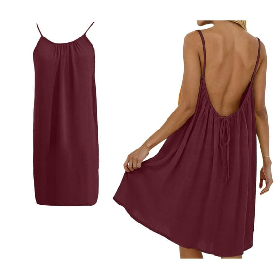 Backless Cami Dresses for Women Sleeveless Loose Red Dresses Mini Dress ...