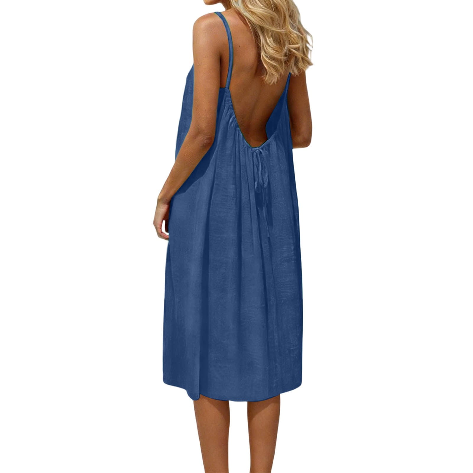 Backless Cami Dresses for Women Sleeveless Open Back Lounge Linen Dress ...