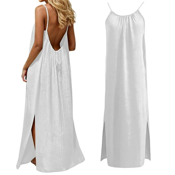 Backless Cami Dresses for Women Sleeveless White Women Flowy Dress Maxi ...