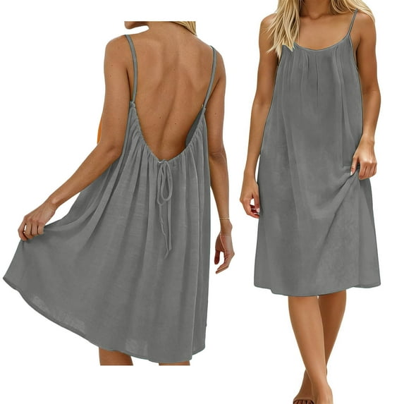 Backless Cami Dresses for Women Spaghetti Strap Loose Grey Women Dress ...
