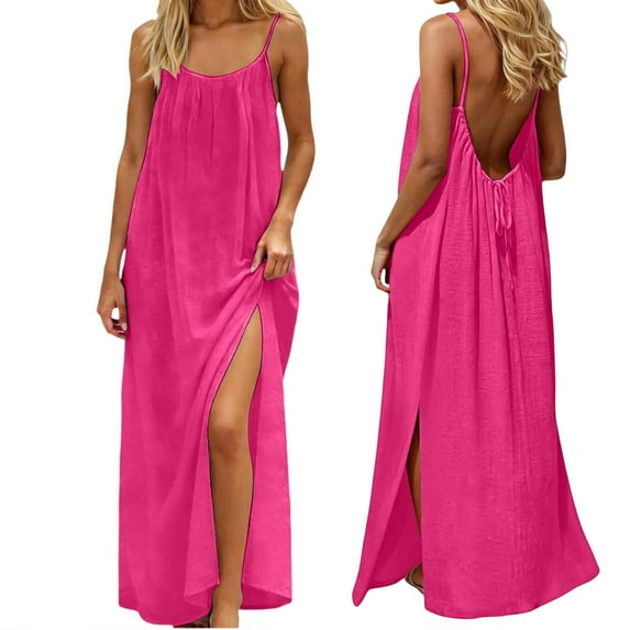 Backless Cami Dresses for Women Spaghetti Strap Pink Cute Flowy Dresses ...