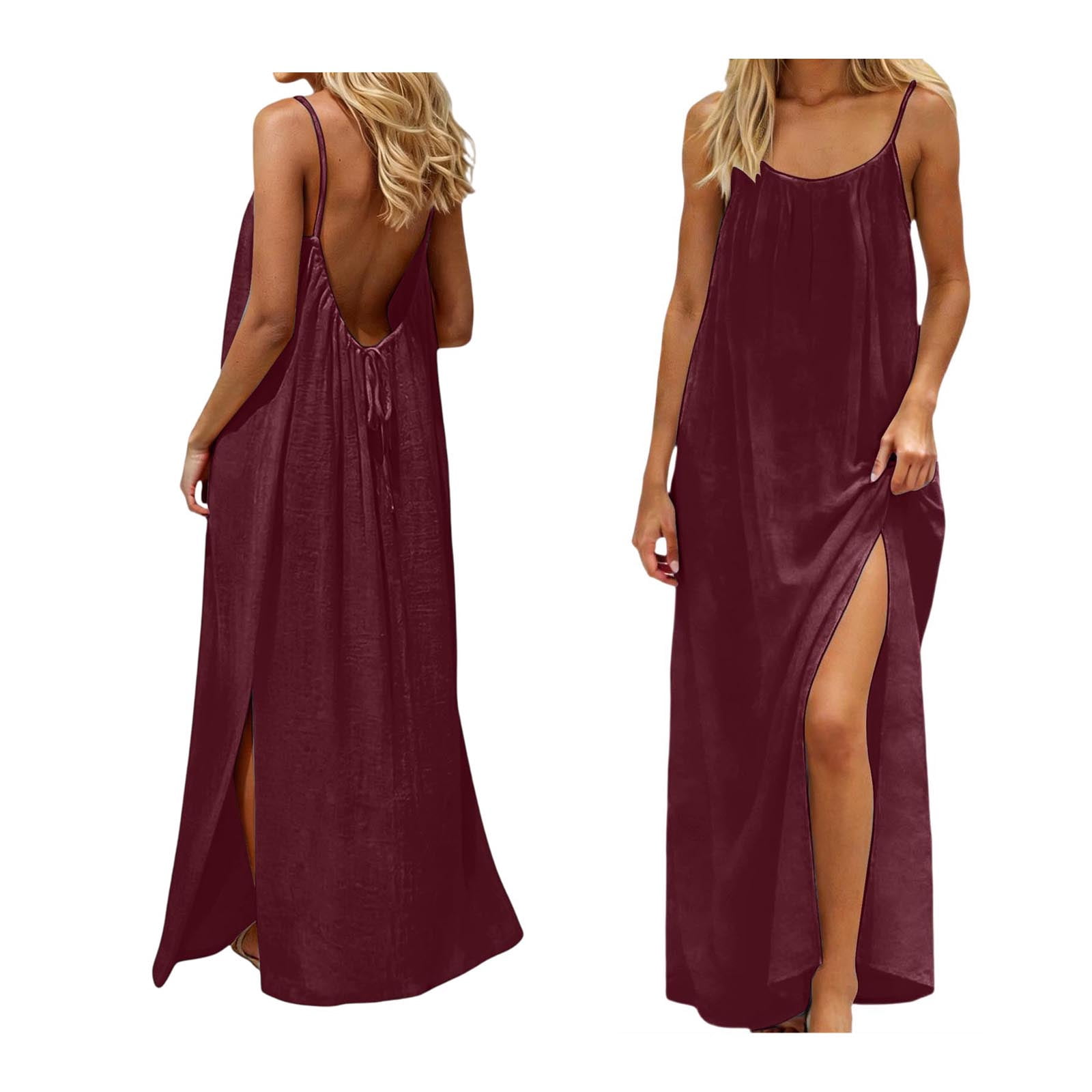 Backless Cami Dresses for Women Spaghetti Strap Red Womens Flowy Dress ...