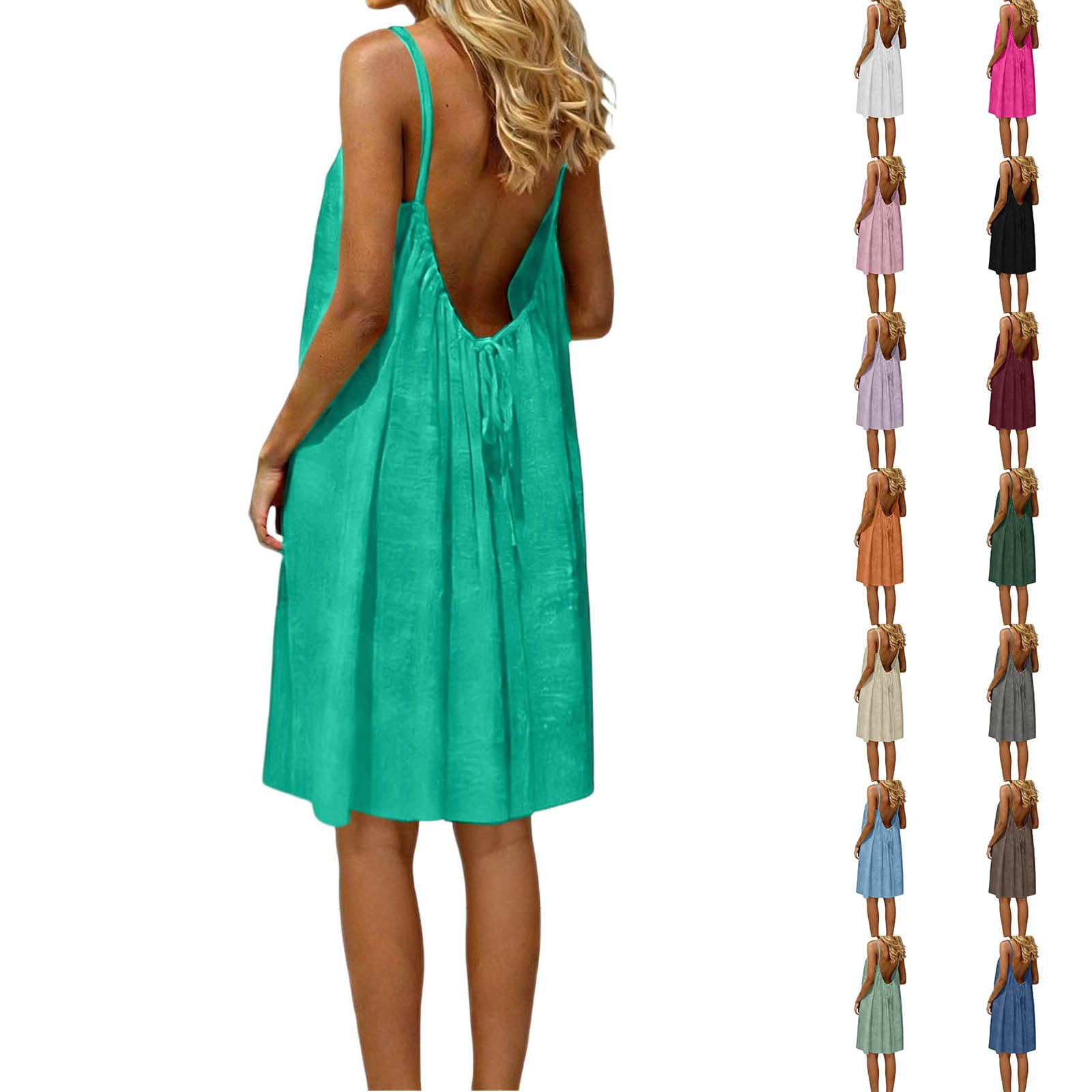 Backless Cami Dresses for Women Summer Spaghetti Strap Sleeveless ...