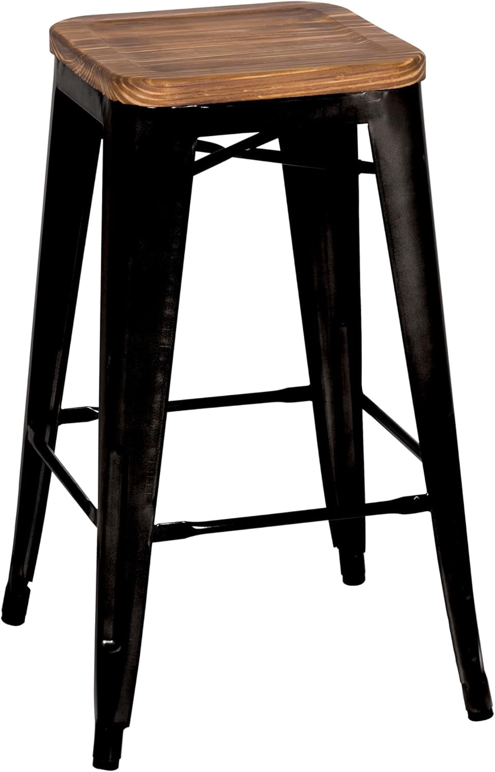 Backless Counter Stool 26" Wood Seat,Indoor/Outdoor Ready,Black,Set of ...