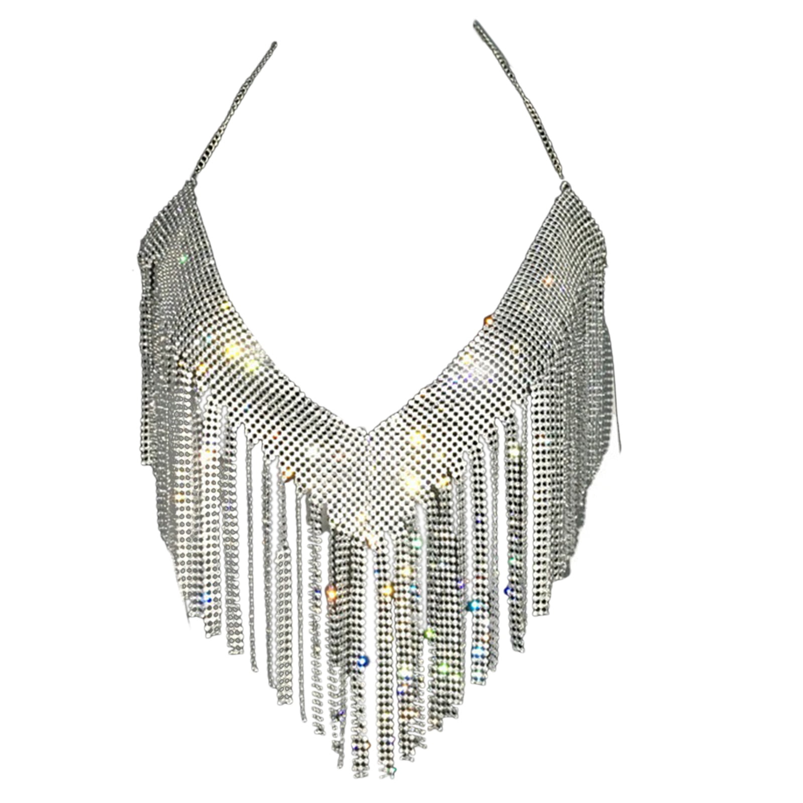 Backless Crop Top Rhinestones Tassels Body Chain for Women Party ...