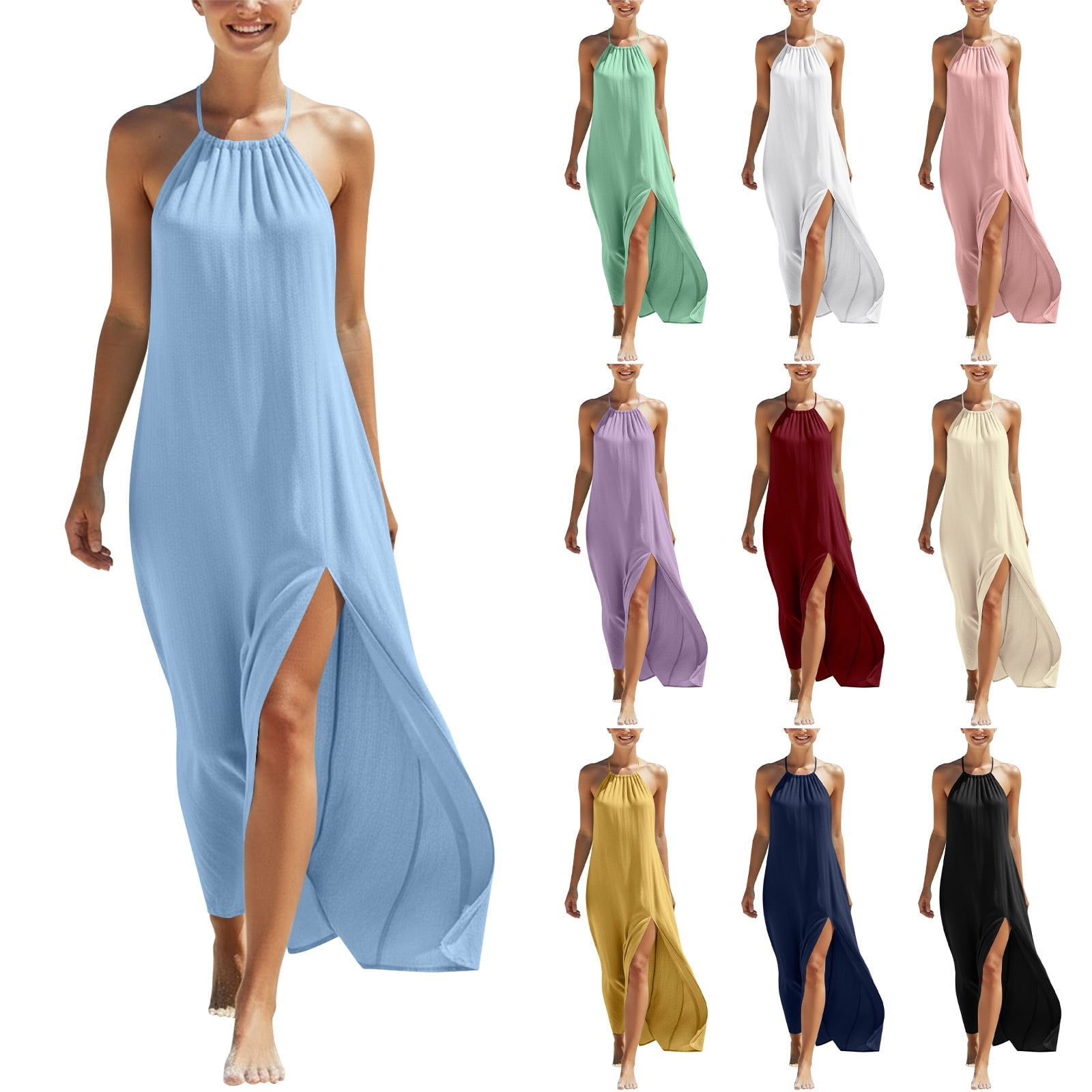 Backless Dresses for Women Halter Sleeveless Side Slit Long Dress ...