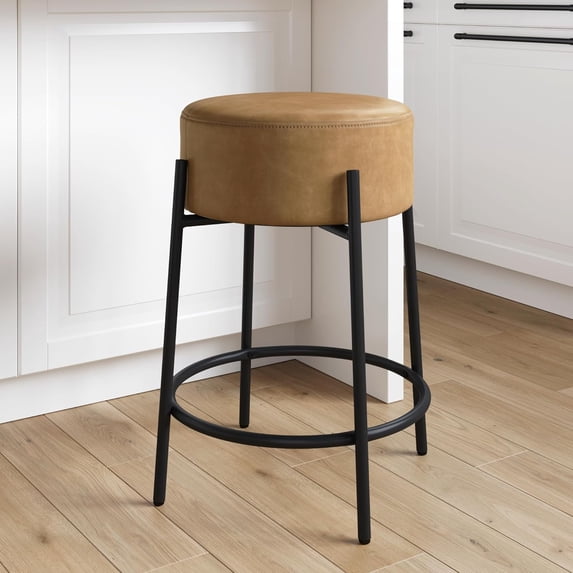 Backless Kitchen Counter Height Stool Solid Wood with Swivel Seat ...