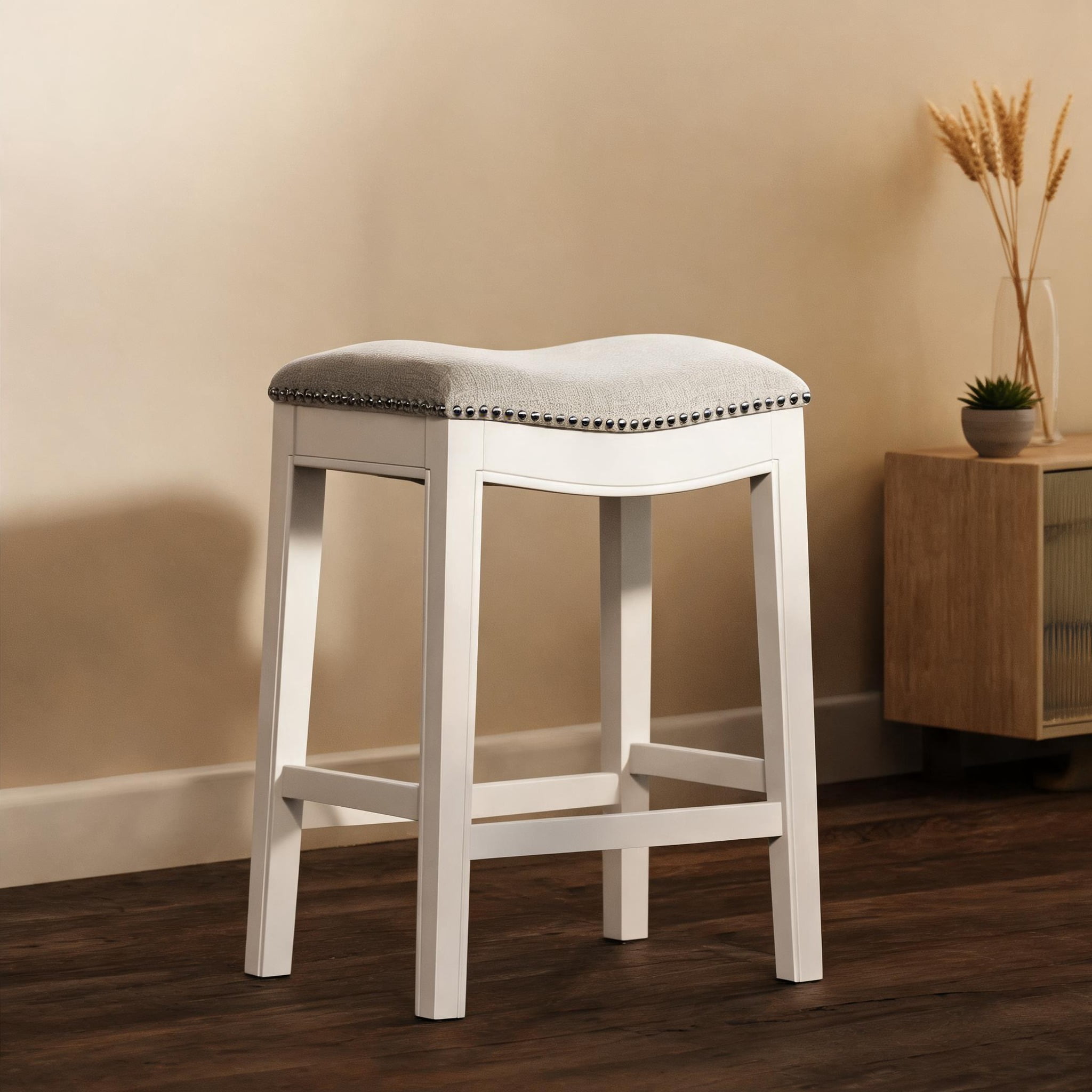 Backless Saddle-Seat Counter Stool with Nailhead Trim, Farmhouse ...