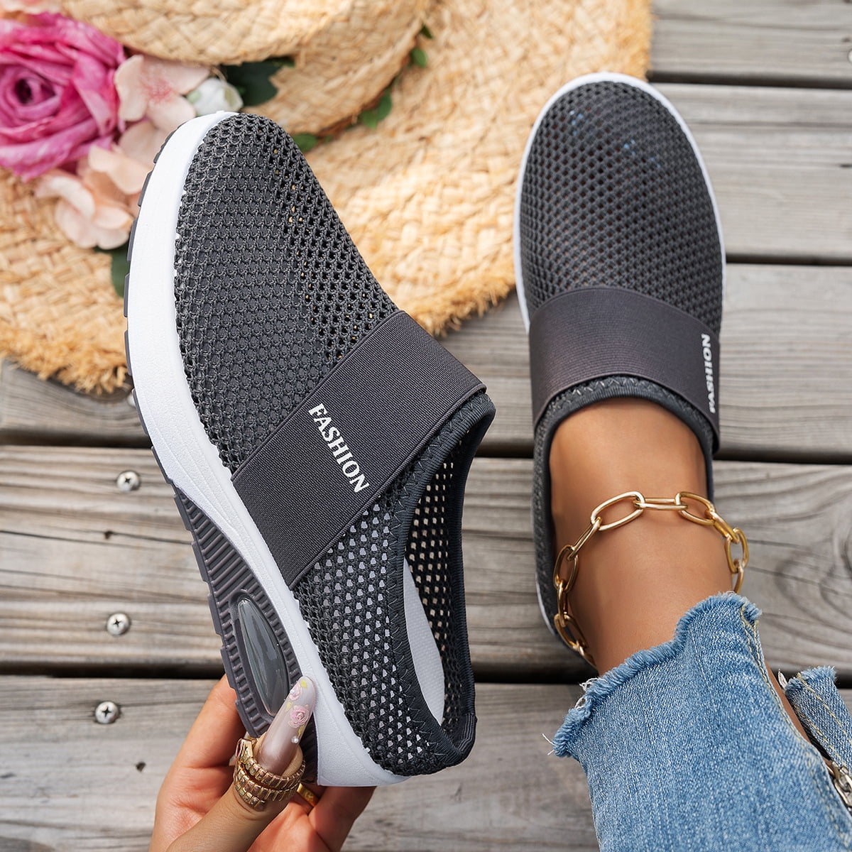 Backless Sneakers for Women,Mules Clogs for Women Summer Air Cushion ...