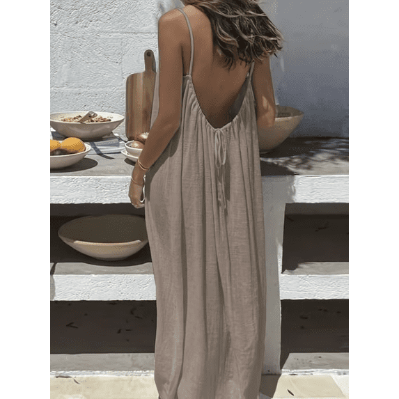 Backless Spaghetti Strap Maxi Dress for Women – Adjustable Open Back ...