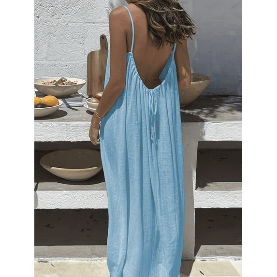 Backless Spaghetti Strap Maxi Dress for Women – Adjustable Open Back ...