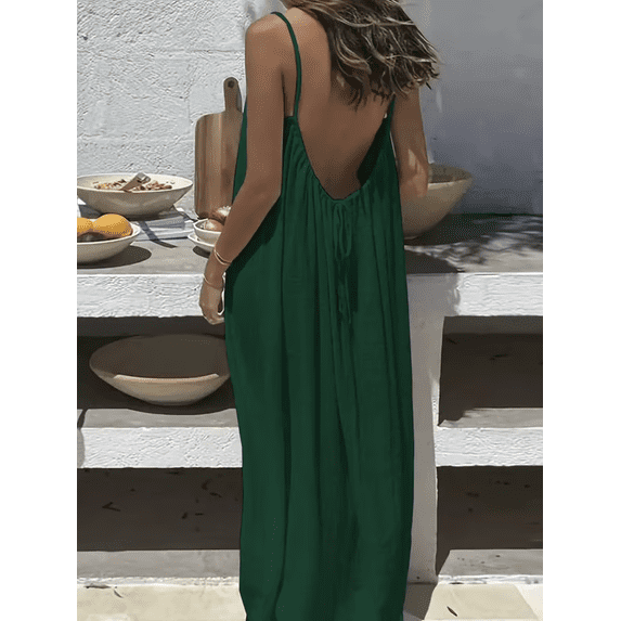Backless Spaghetti Strap Maxi Dress for Women – Adjustable Open Back ...