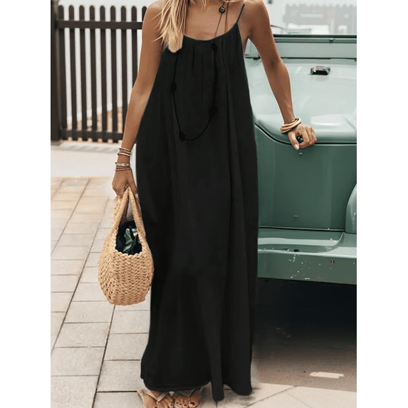 Backless Spaghetti Strap Maxi Dress for Women – Adjustable Open Back ...